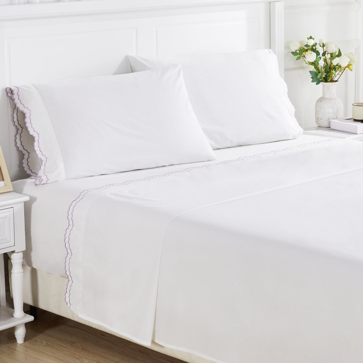 Double Scallop Embroidered Percale Sheet Set – Laytner's Linen & Home