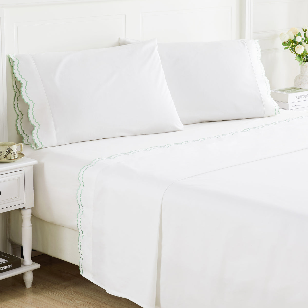 Double Scallop Embroidered Percale Sheet Set – Laytner's Linen & Home