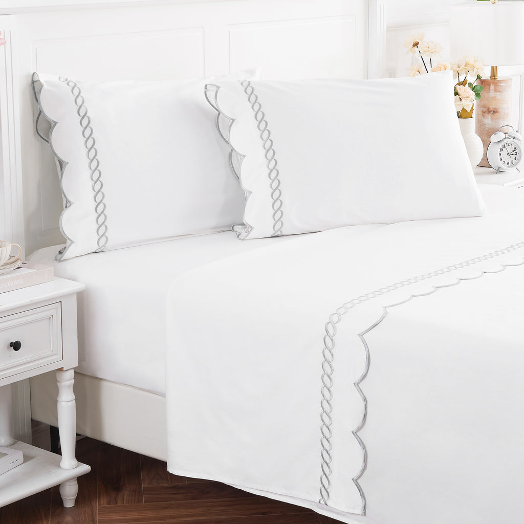 600 Thread Count Scallop Rope Embroidered Cotton Sheet Set – Laytner's ...